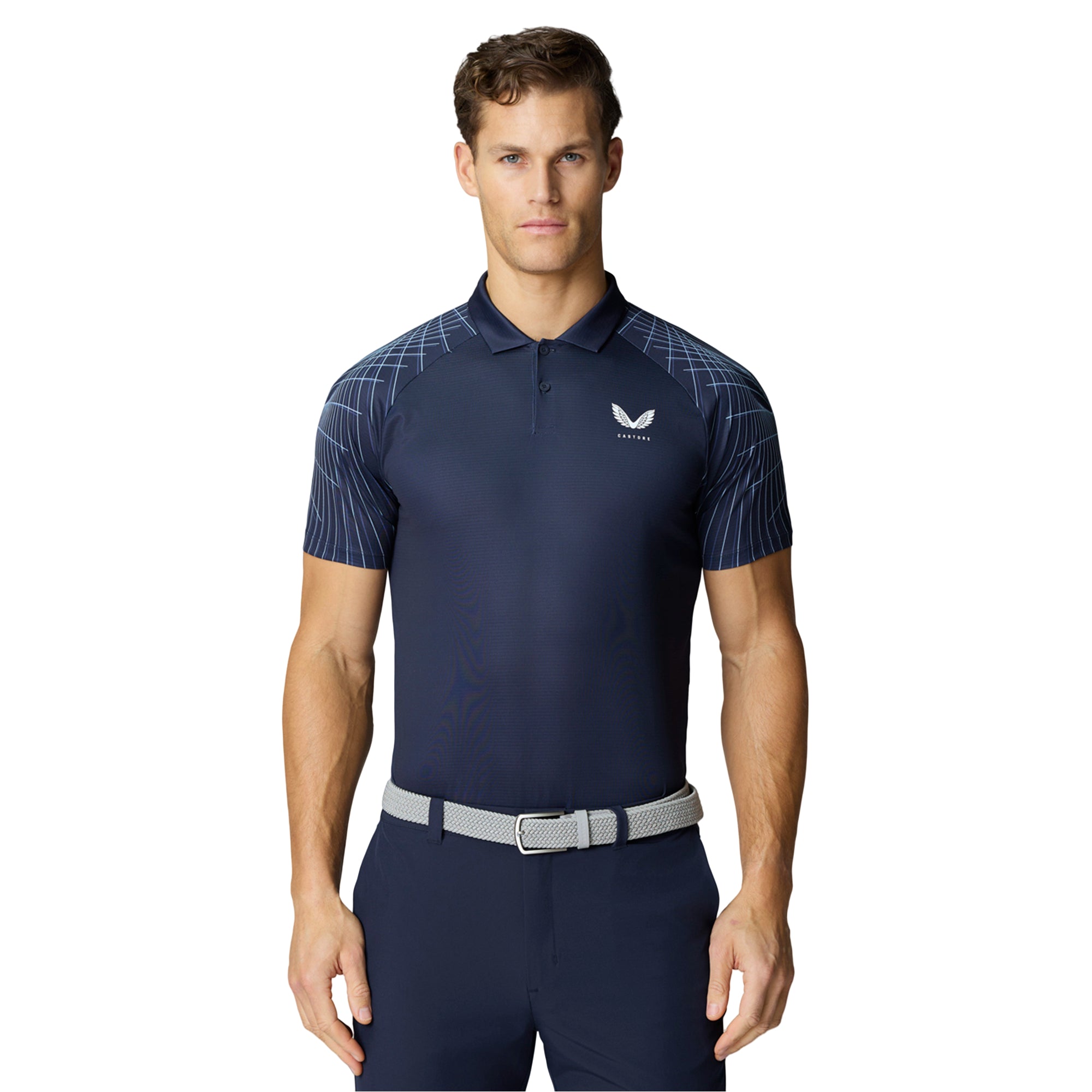 Castore Golf Club Shoulder Graphic Polo Shirt - Midnight Navy/White ...
