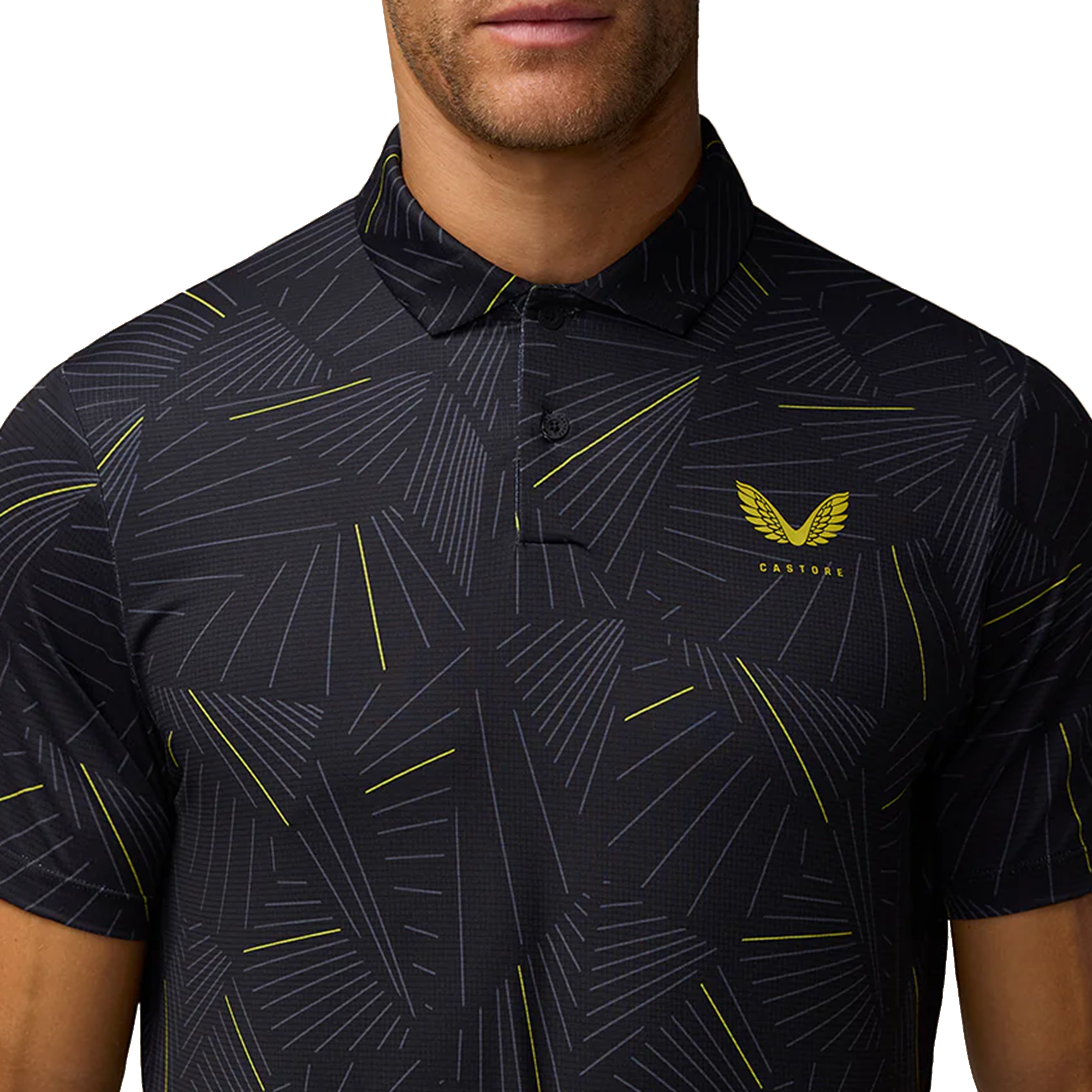 Castore Golf Club Swing Printed Polo Shirt - Black/Gunmetal/Mustard 017 ...