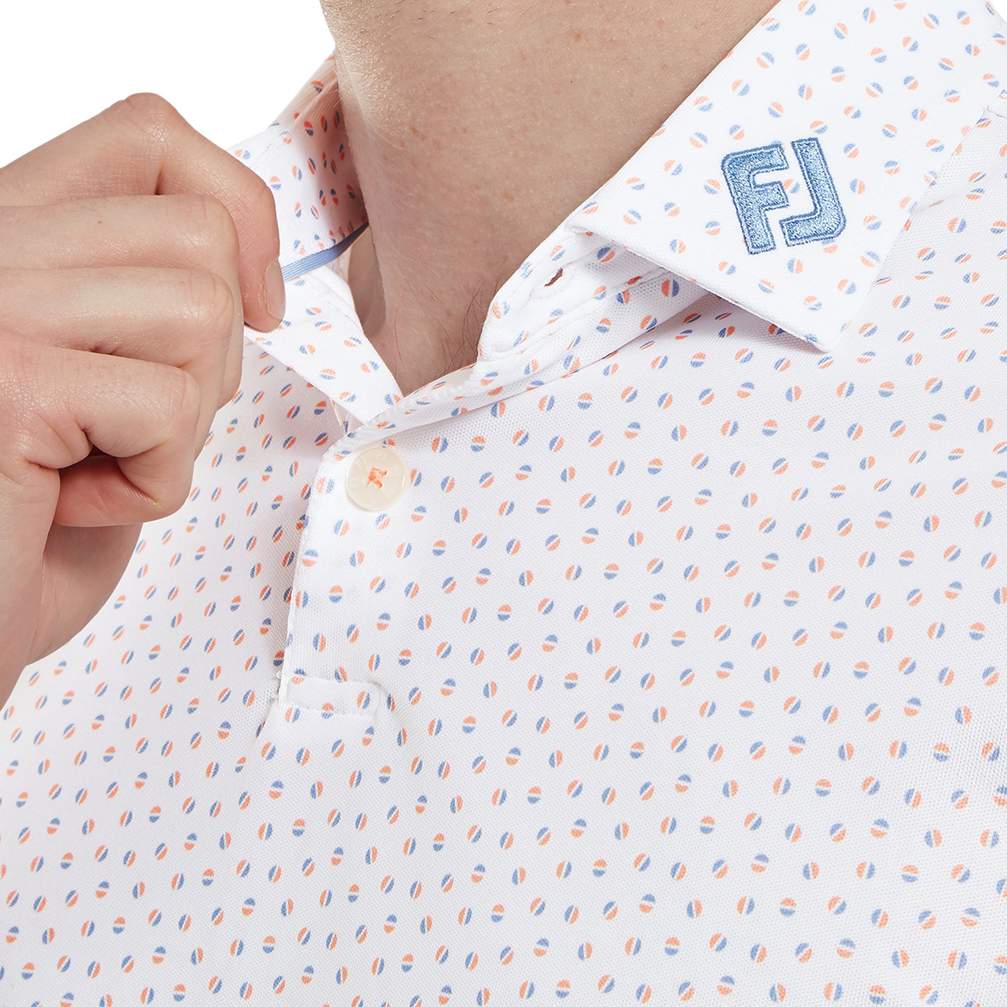 FootJoy Bounce Print Pique Golf Shirt - White/Blue Jay - 34041 - Function18 | Restrictedgs