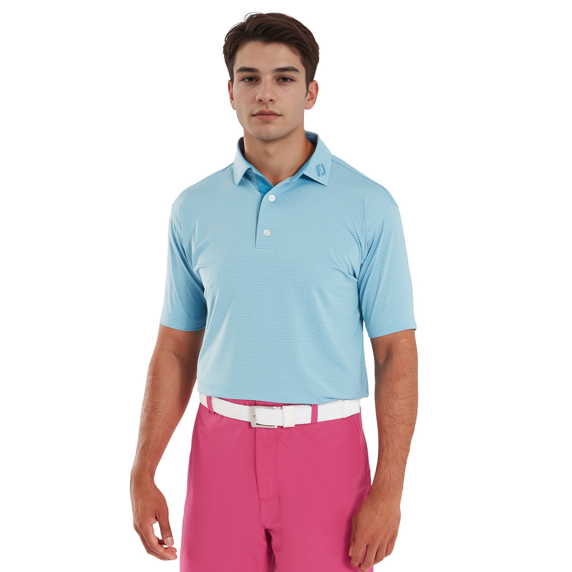 FootJoy Deco Diamond Print Lisle Golf Shirt - Air Blue/High Tide ...