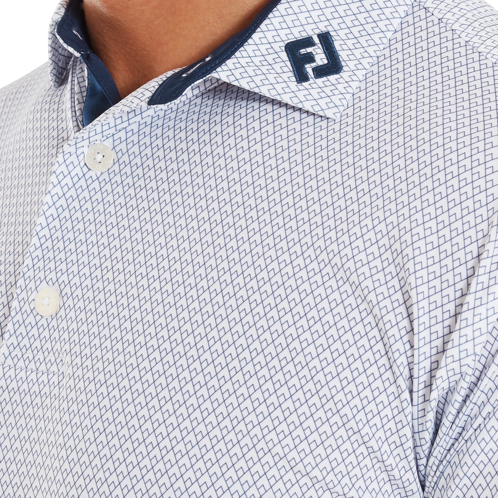 FootJoy Deco Diamond Print Lisle Golf Shirt - White/Navy - 37783 ...