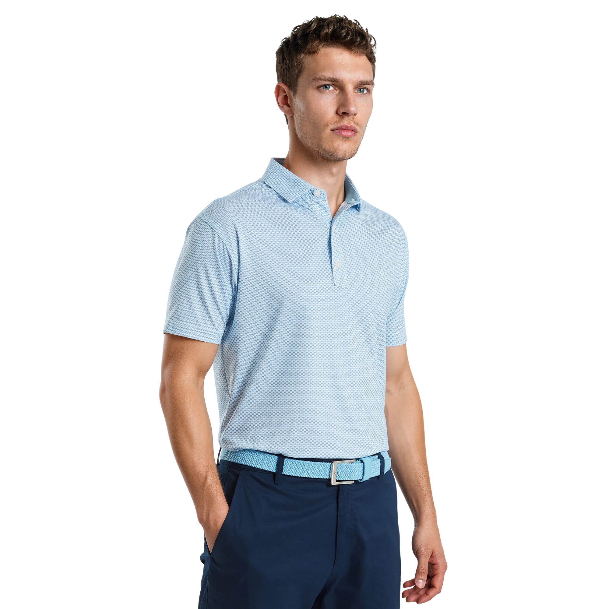 FootJoy FJ Nautical Flag Print Lisle Shirt - Blue Reef/Deep Reef ...