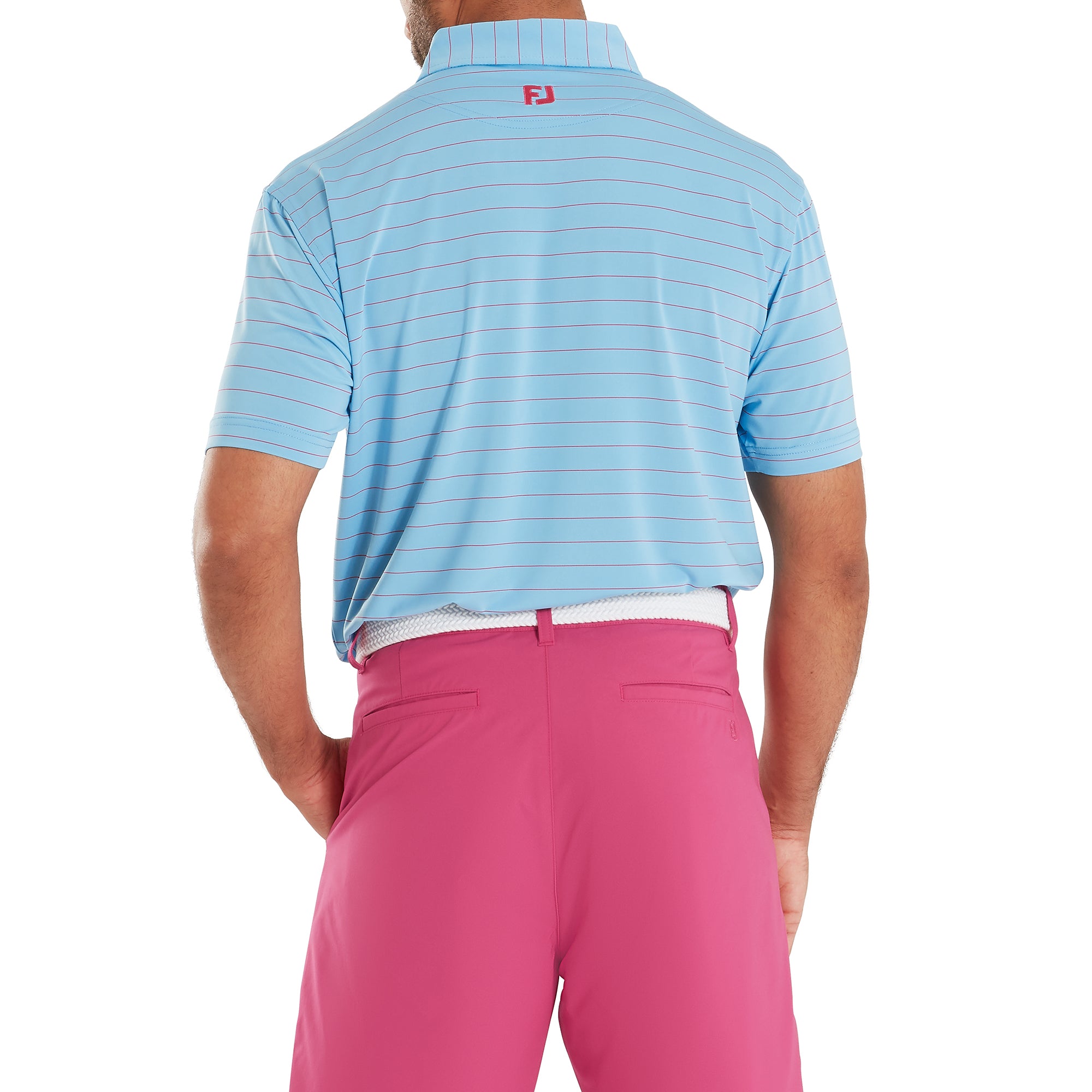 FootJoy Open Pinstripe Lisle Golf Shirt - Air Blue/Magenta - 37796 ...