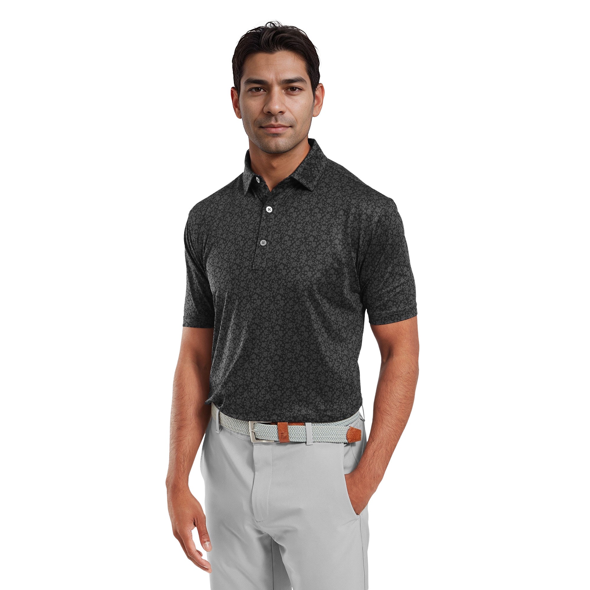 FootJoy Painted Floral Lisle Golf Shirt - Black - 34128 - Function18