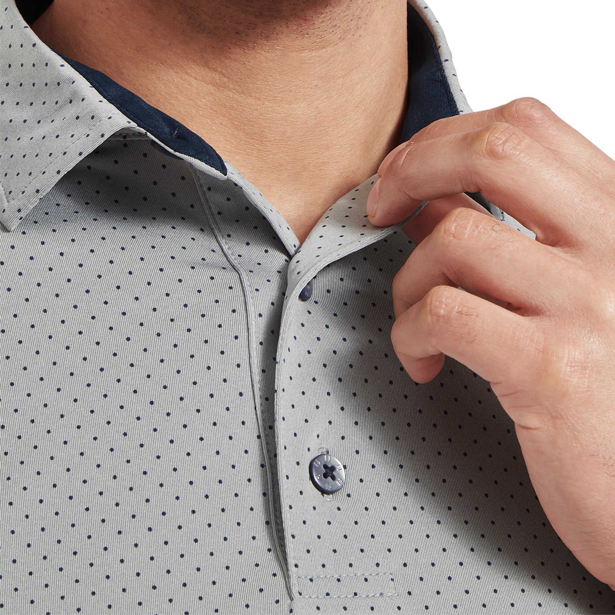 FootJoy Stretch Dot Print Lisle Golf Shirt - Grey/Navy - 34126 - Function18