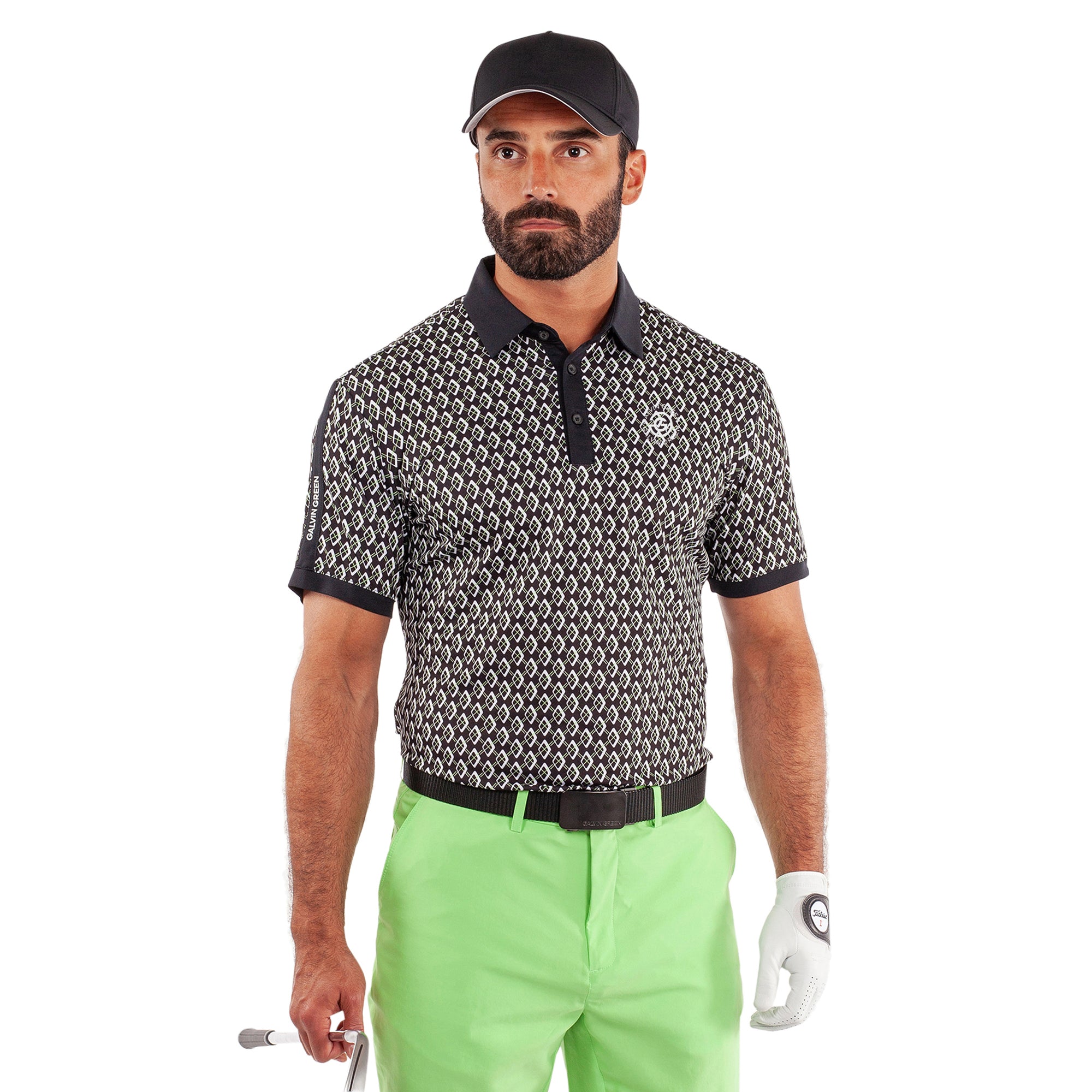 Galvin Green Maxwell Ventil8+ Golf Shirt - Black/Fresh Green 8810 ...