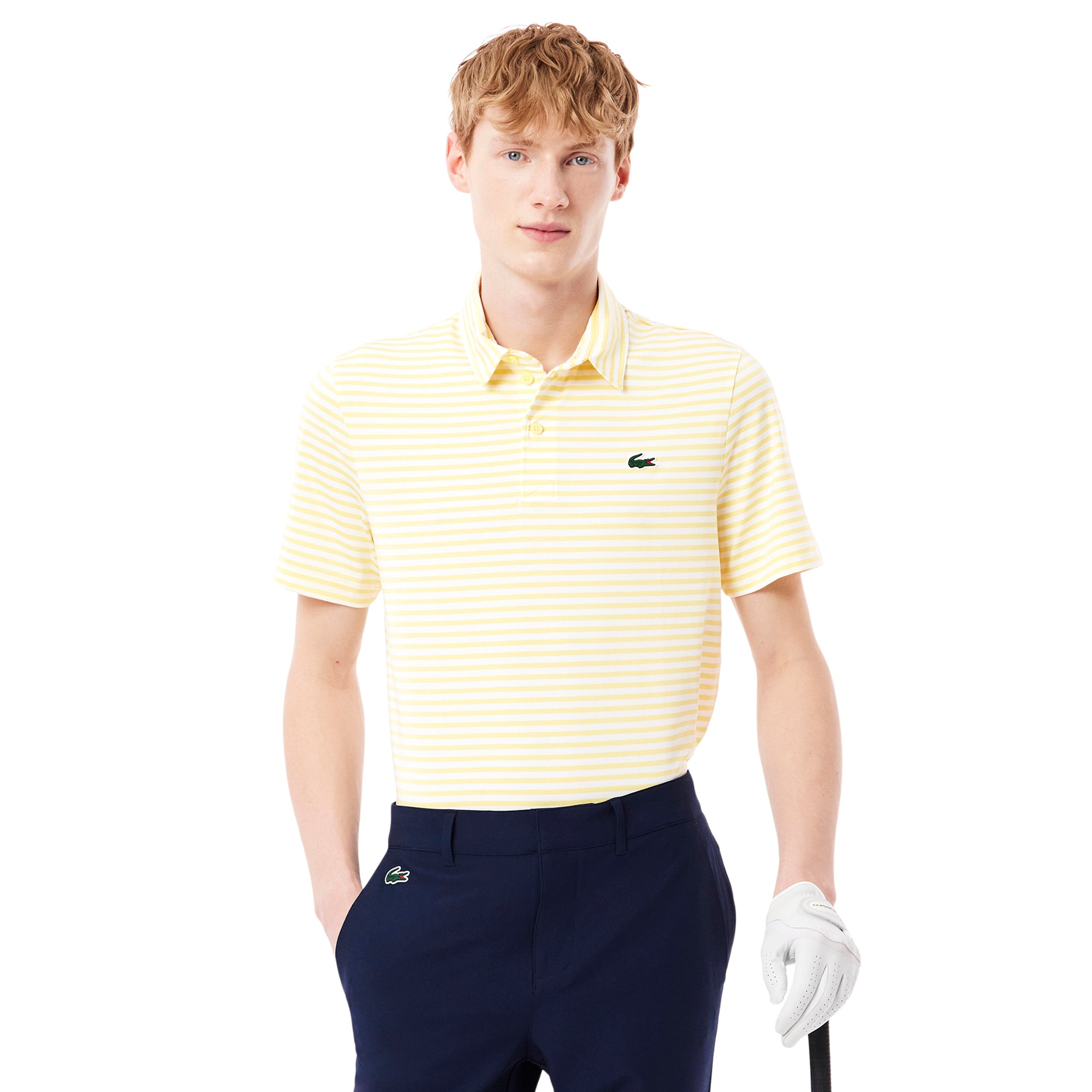 Lacoste Golf All Over Stripe Polo Shirt - White/Yellow KBA - DH7418-KBA ...