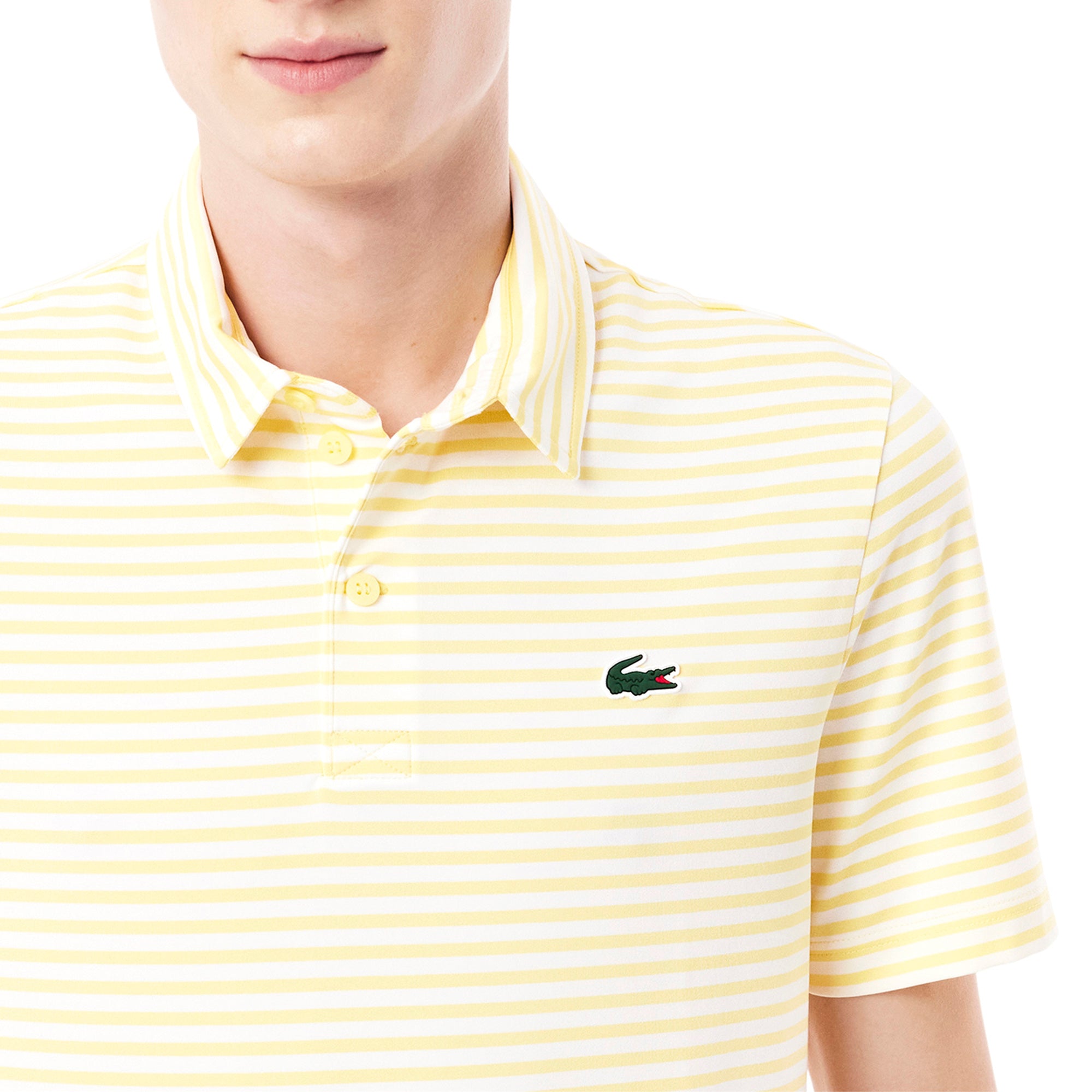 Lacoste Golf All Over Stripe Polo Shirt - White/Yellow KBA - DH7418-KBA ...