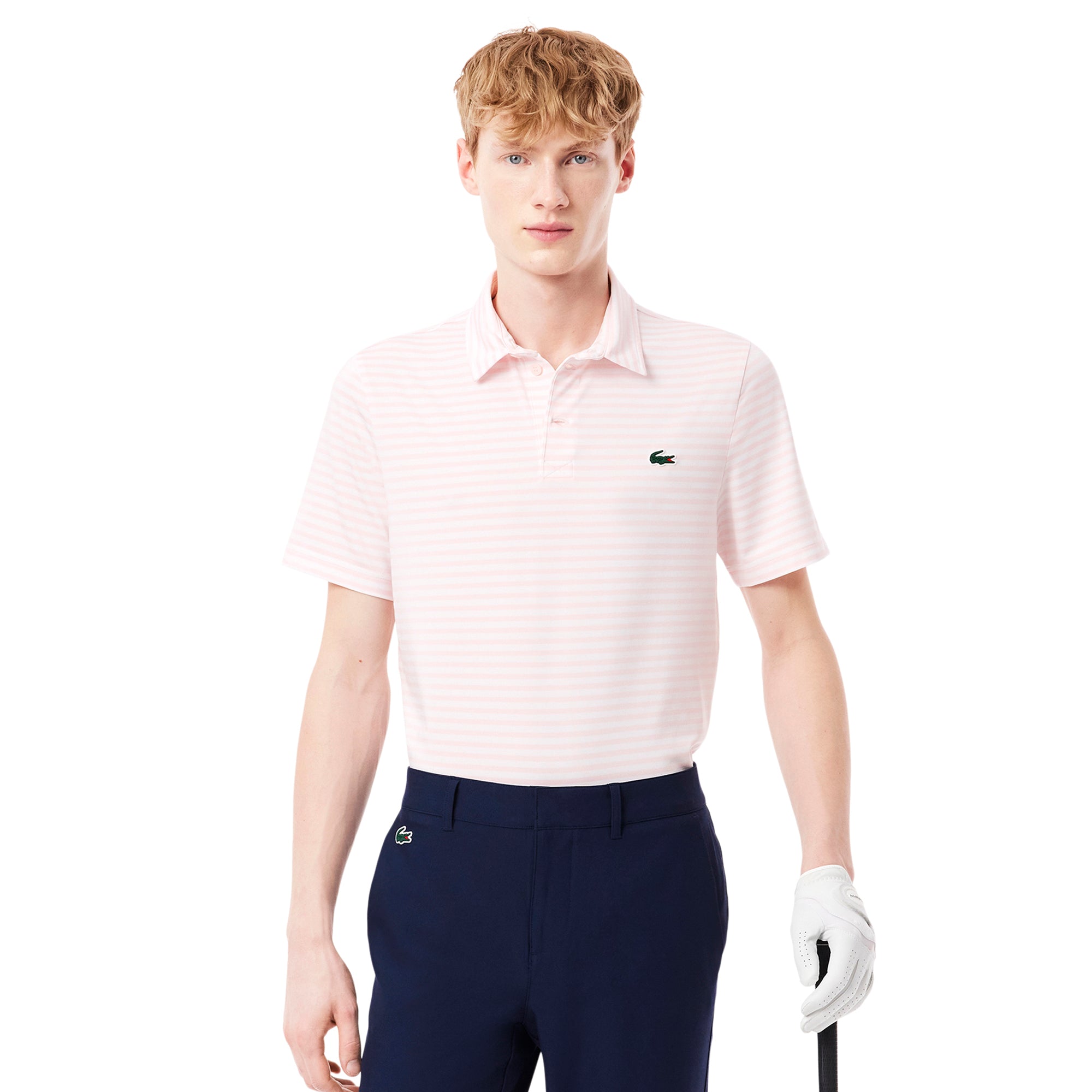 Lacoste Golf All Over Stripe Polo Shirt - Light Pink/White T91 - DH7418 ...