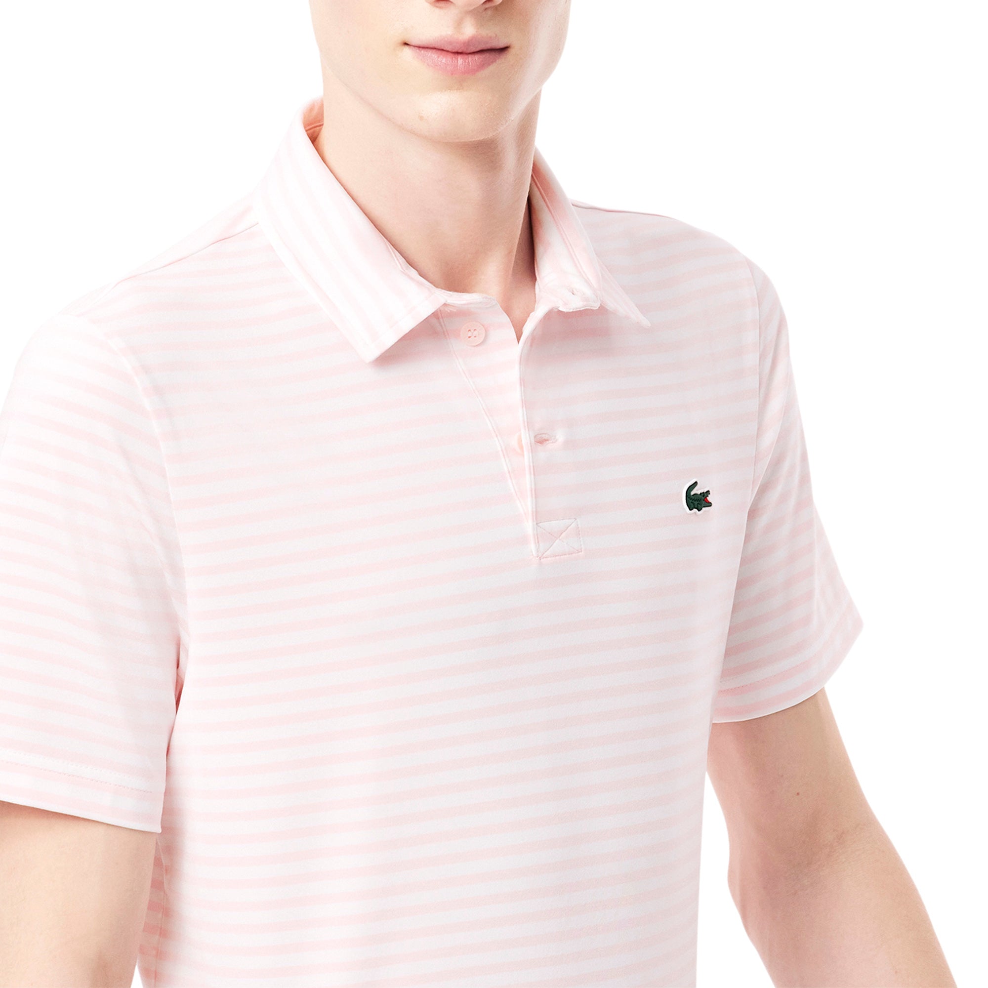Lacoste Golf All Over Stripe Polo Shirt - Light Pink/White T91 - DH7418 ...