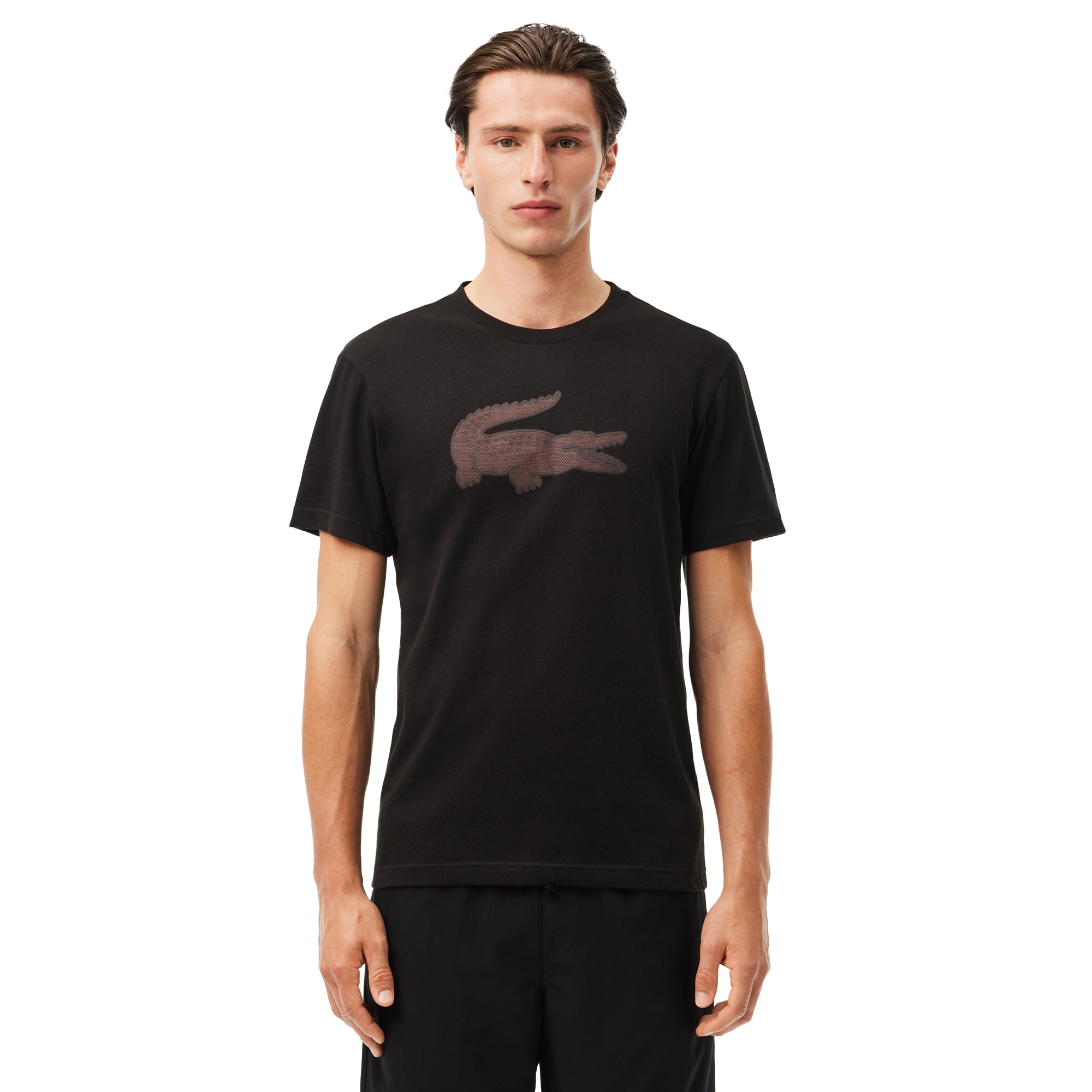 Lacoste Large Croc Print Tee Shirt - Black/Red 7V2 - TH2042-7V2 ...
