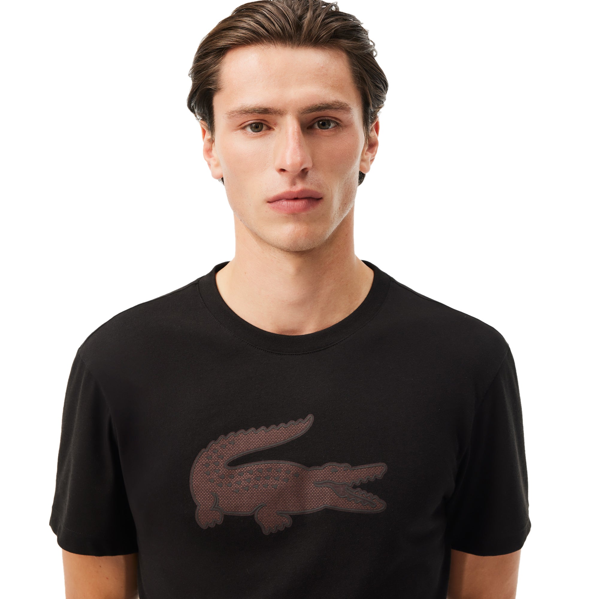 Lacoste Large Croc Print Tee Shirt - Black/Red 7V2 - TH2042-7V2 ...