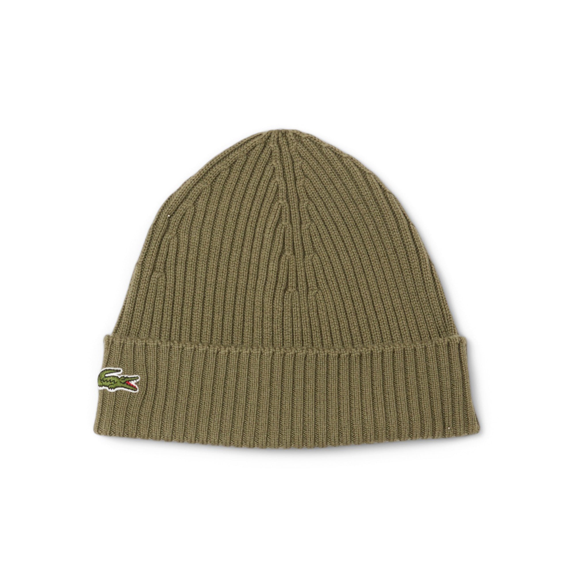Lacoste Ribbed Wool Beanie Hat - Khaki Green E9F - RB0001-E9F - Function18