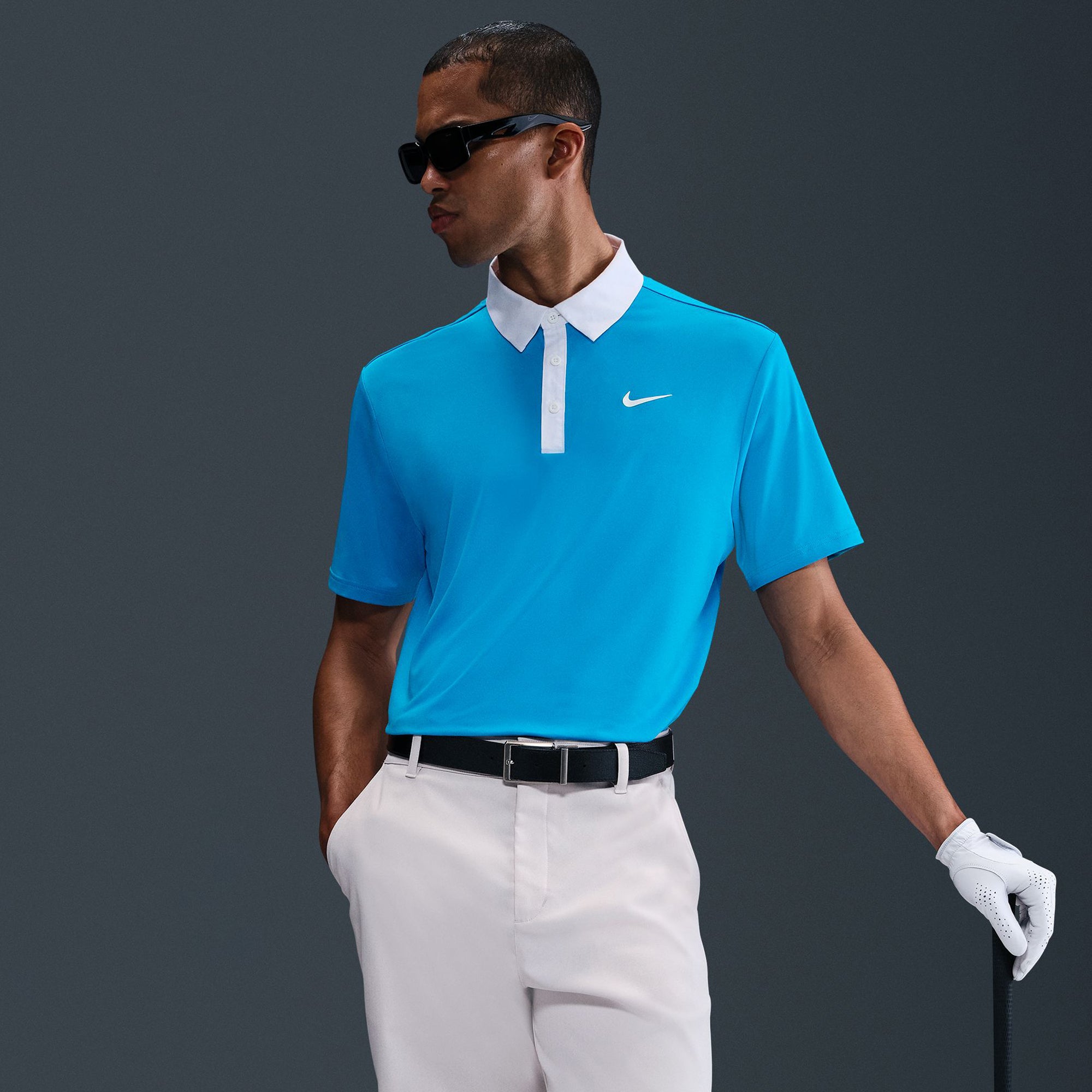 Nike Golf Dri-Fit Tour Contrast Shirt - Laser Blue/White 430 - FZ7501 ...