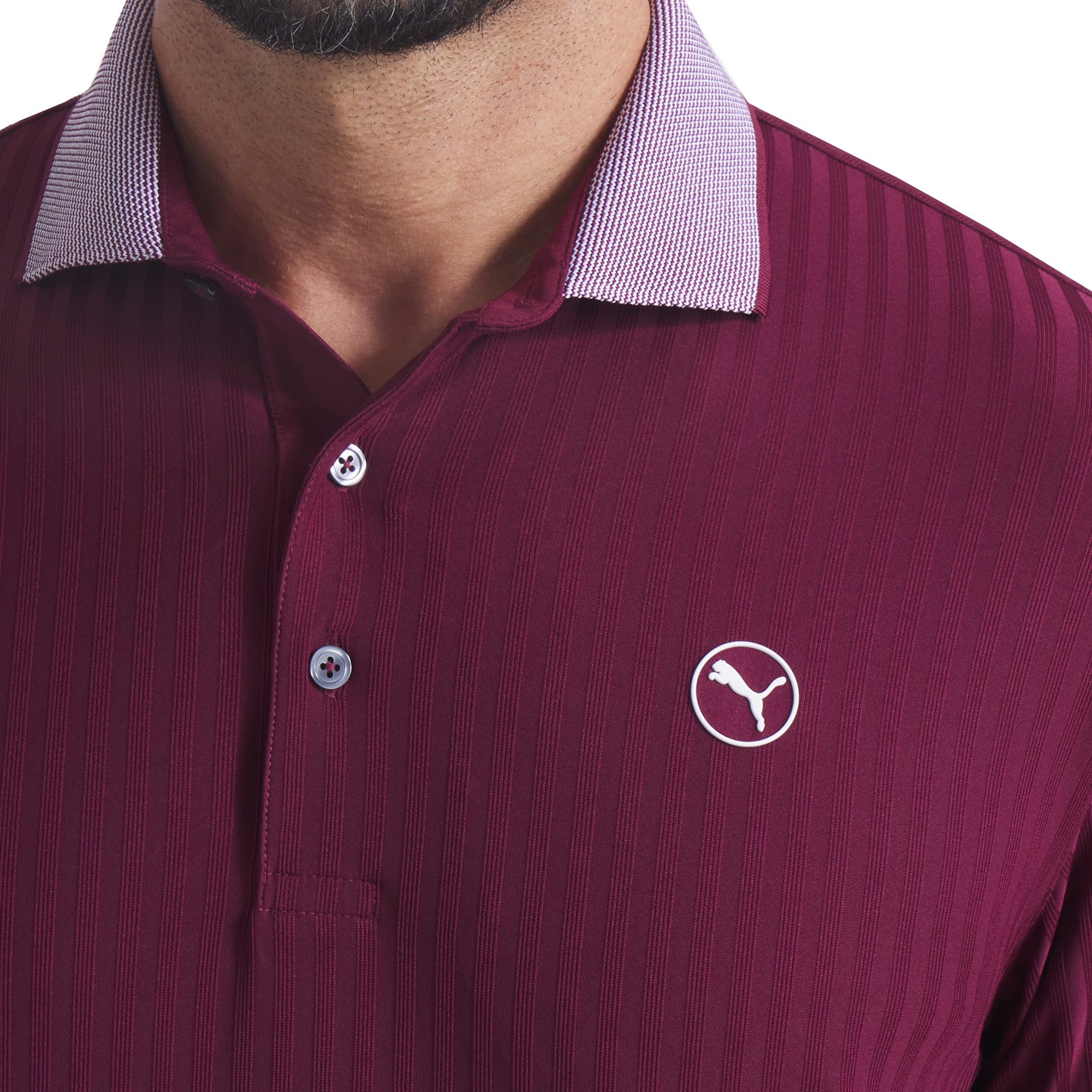 Puma Golf MATTR Stripe Jacquard Polo Shirt - Ruby Shimmer 02 - 633022 ...