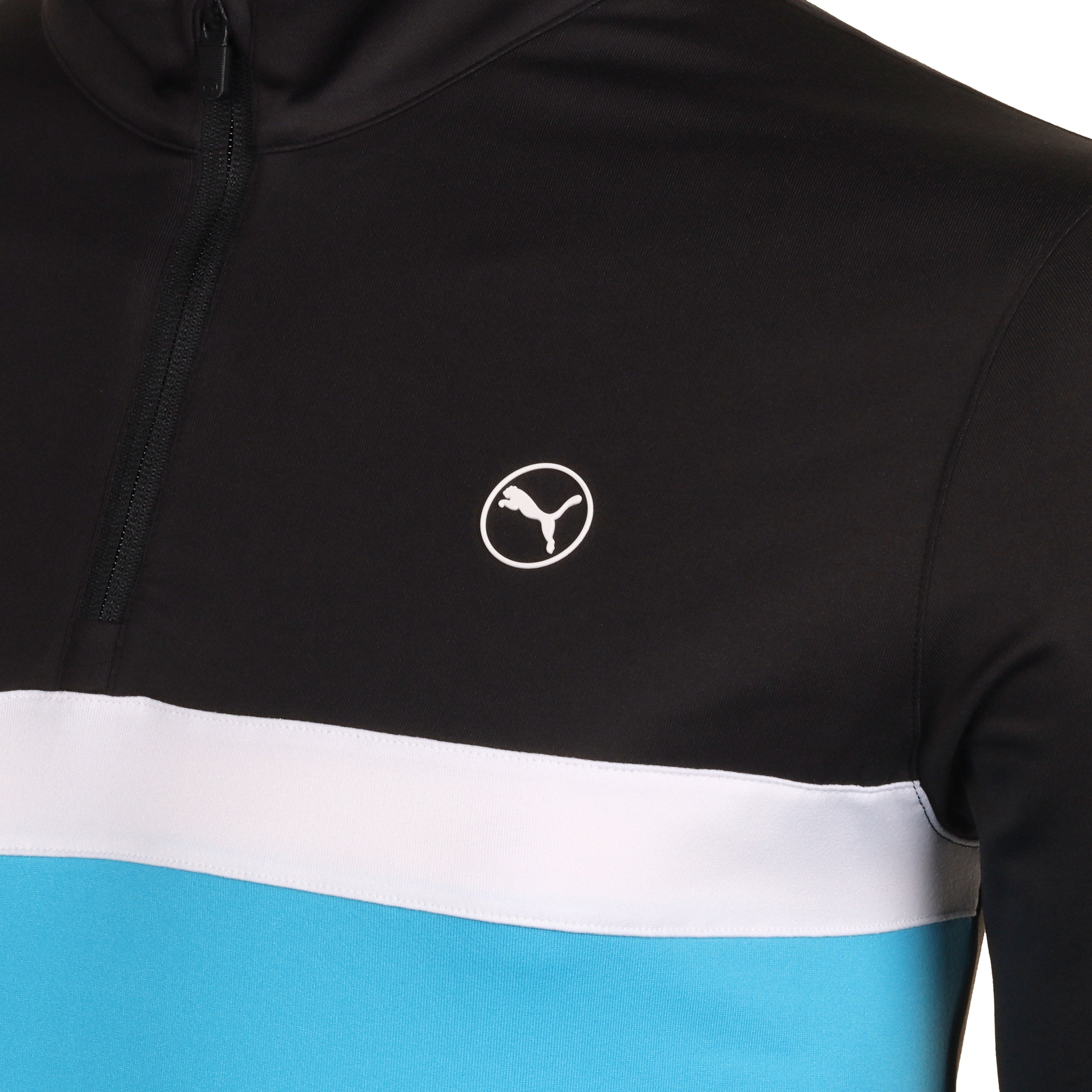 Puma Golf Pure Colourblock 1/4 Zip - Puma Black/Aqua Blue 03 - 625888 ...