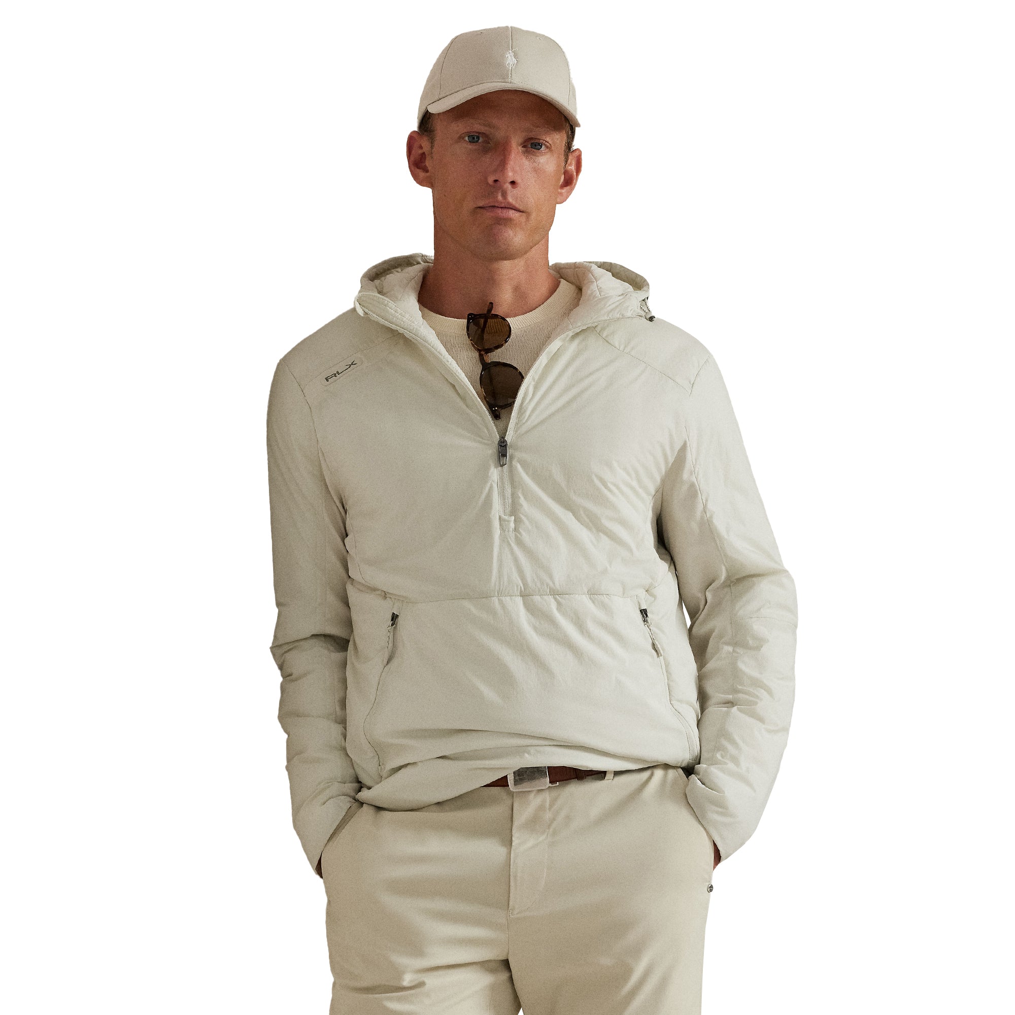 RLX Ralph Lauren Hooded Half Zip Jacket - Stone Pebble 001 - 785A82356 ...