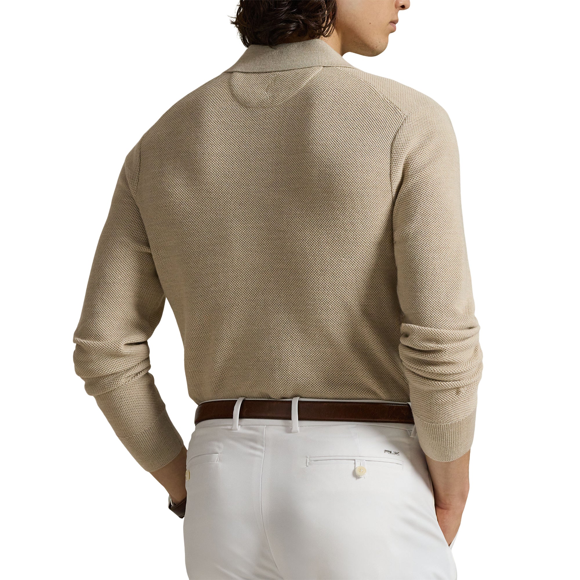 RLX Ralph Lauren Performance LS Polo Sweater - Ecru Tan Heather 002 ...