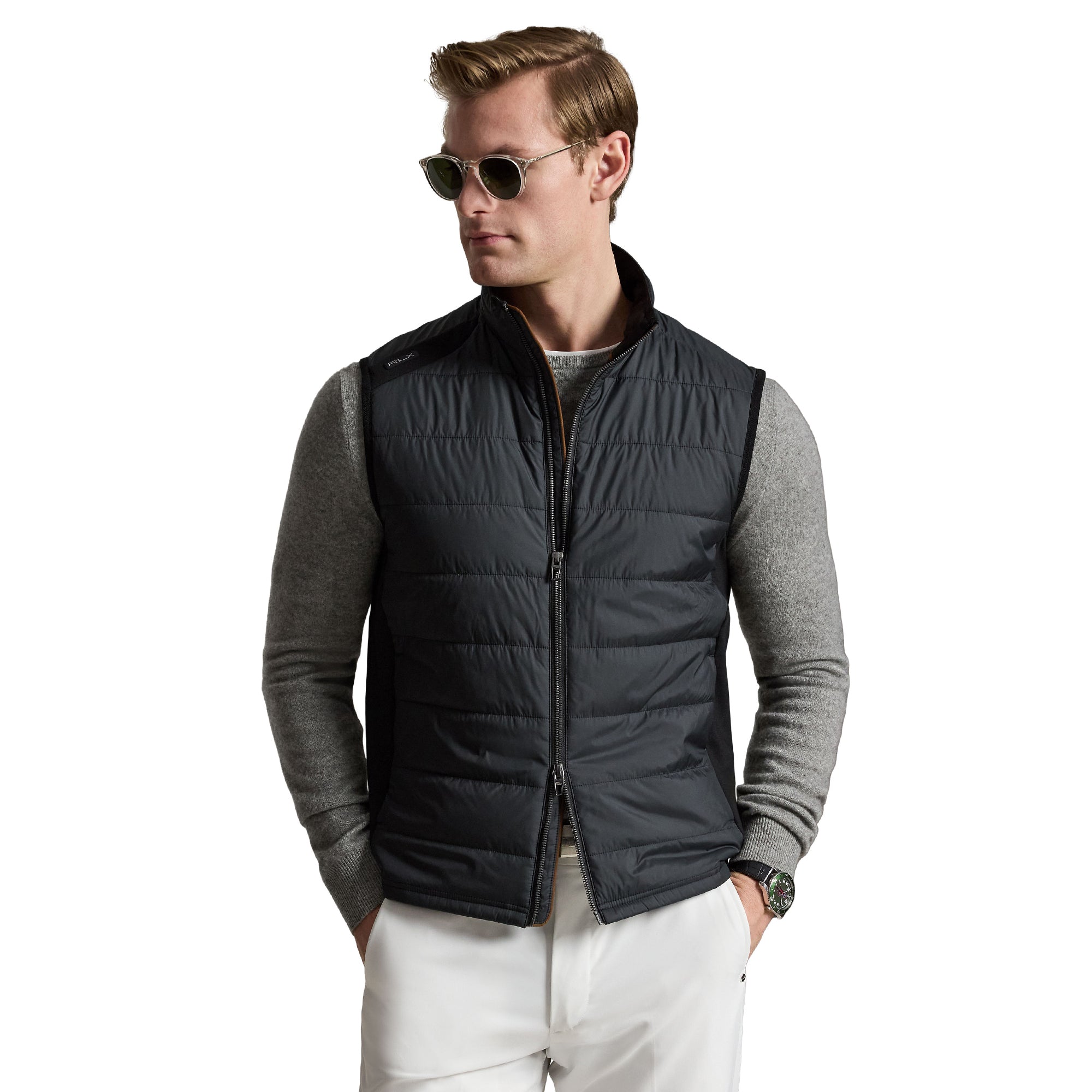 RLX Ralph Lauren Quilted Hybrid Full Zip Vest - Polo Black 002 ...