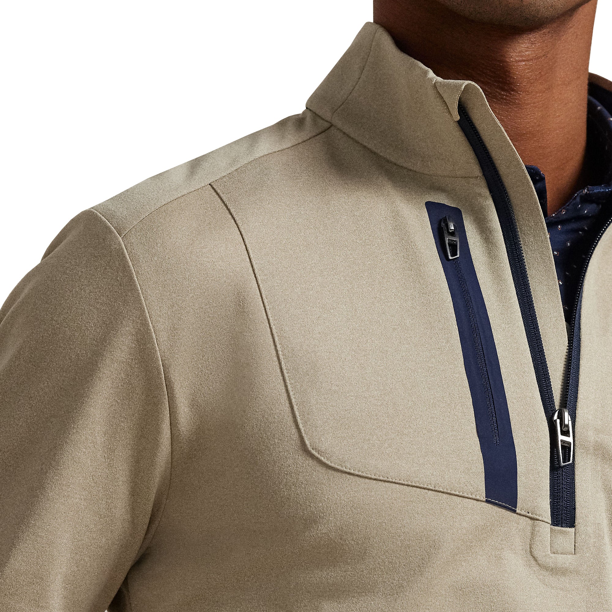 RLX Ralph Lauren Stretch Jersey Half Zip - Sand Heather 002 - 785A70627 ...