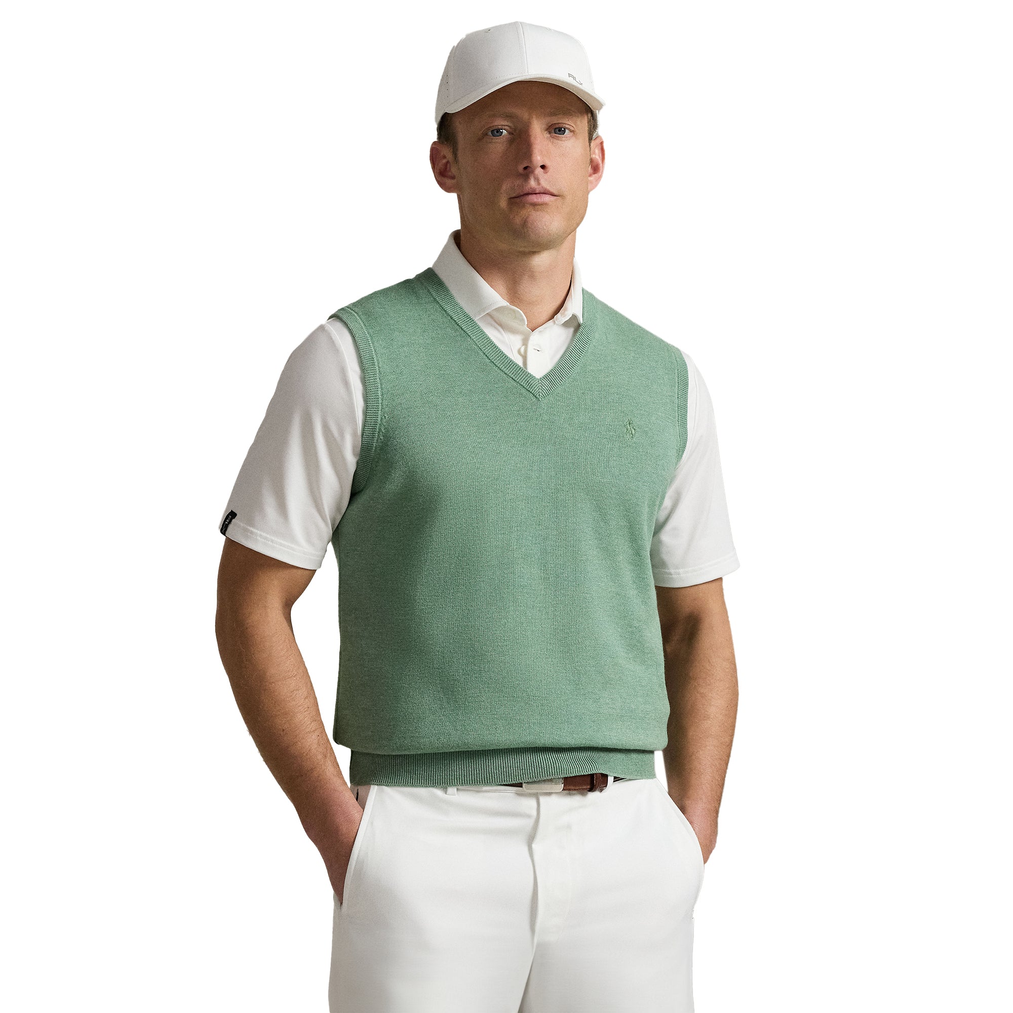 RLX Ralph Lauren Sweater V-Neck Vest - Field Olive Heather 503 ...