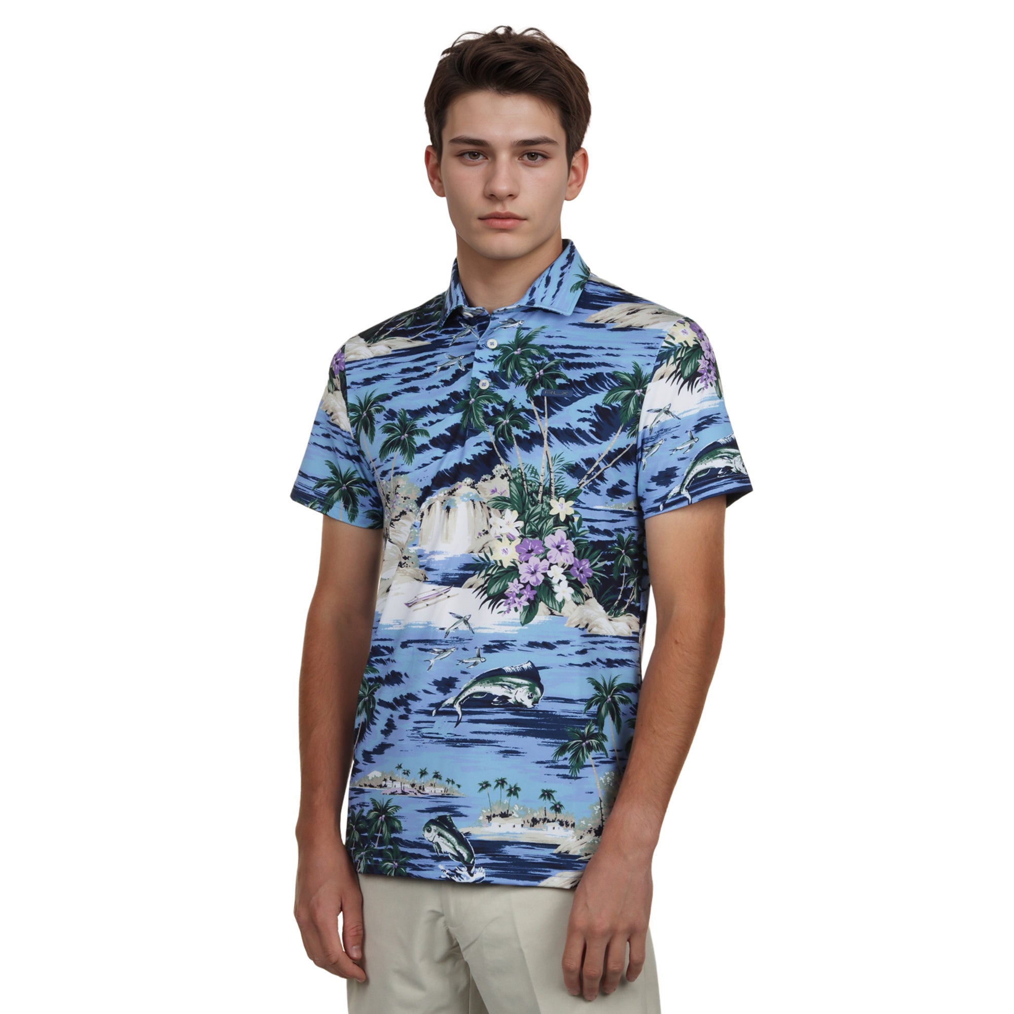 RLX Ralph Lauren Tailored Performance Polo Shirt - Office Blue Tropical Haven 001 - 785A87078 ...