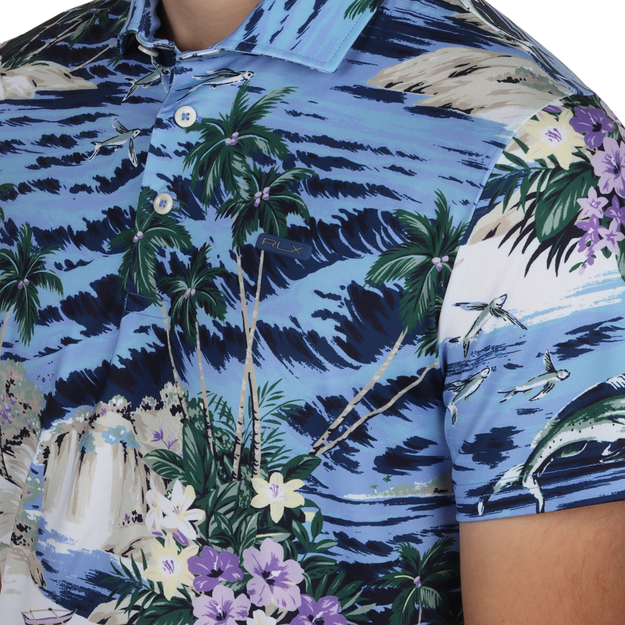 RLX Ralph Lauren Tailored Performance Polo Shirt - Office Blue Tropical Haven 001 - 785A87078 ...