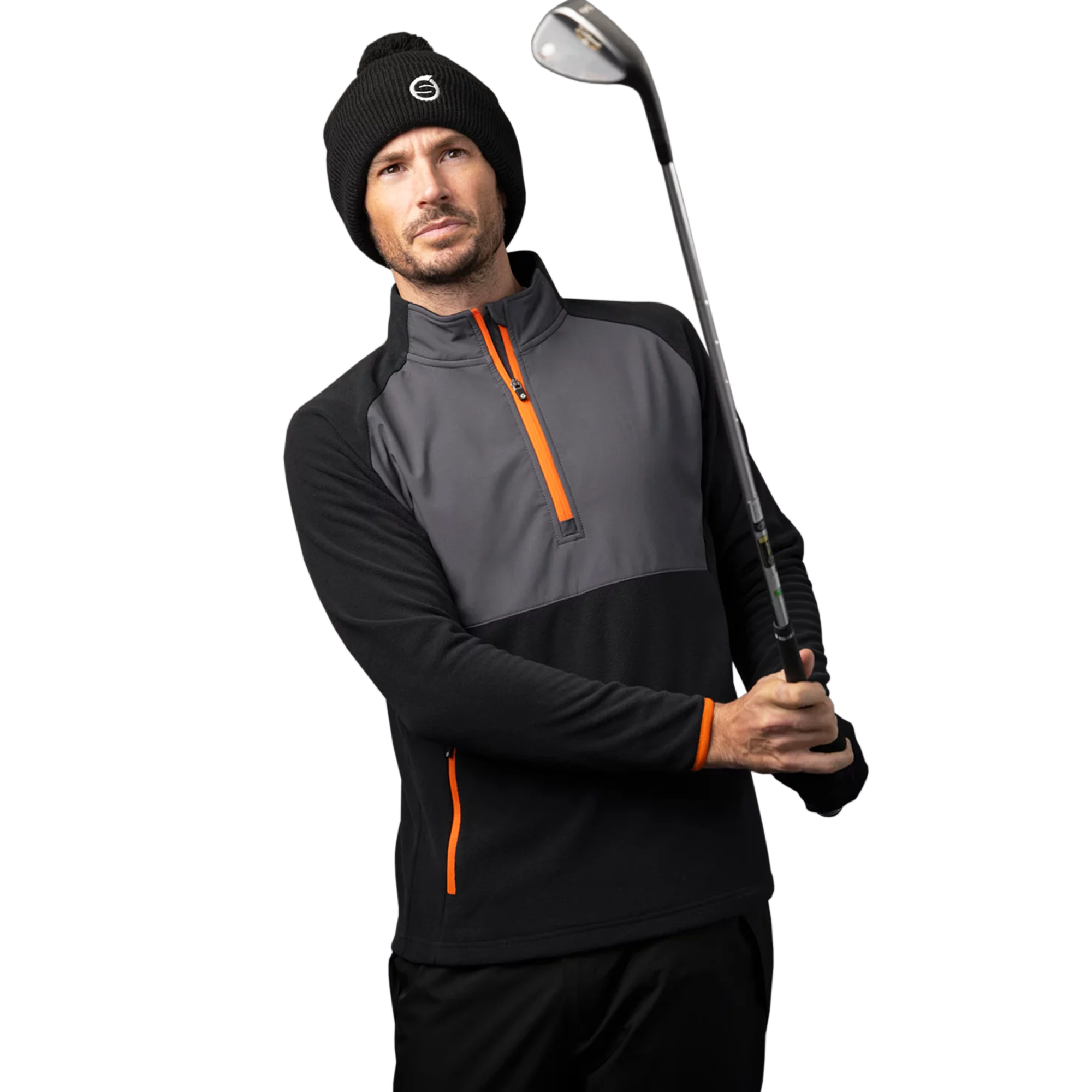Sunderland Golf Sahara Fleece Zip Top - Black/Charcoal/Inferno ...